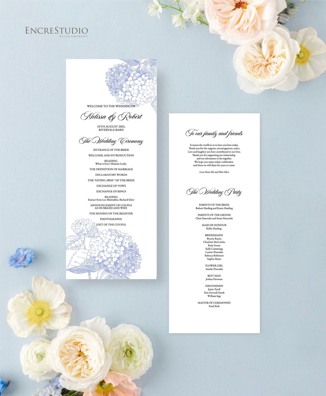 Hydrangea Wedding Program - Printed Wedding Ceremony Program - Order of ...