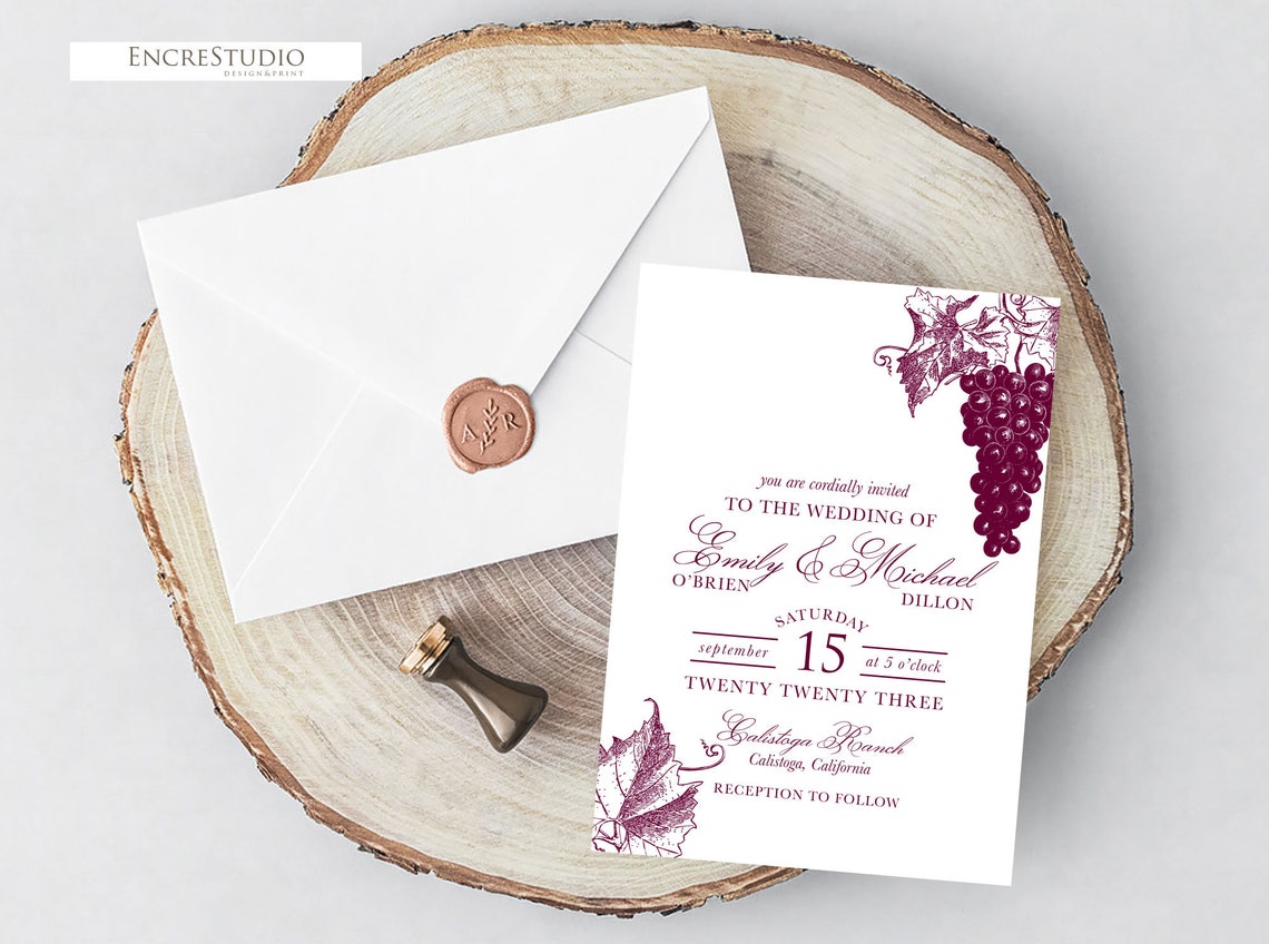 Vineyard Grapes Wedding Invitation Set Editable Template | Etsy