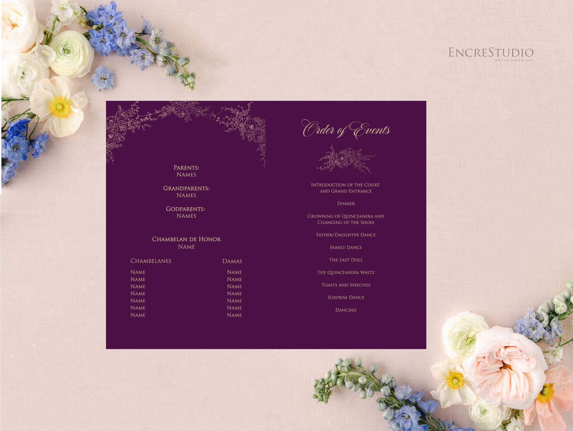 Editable Quinceanera Program Template, Sweet Sixteen Birthday - Purple ...