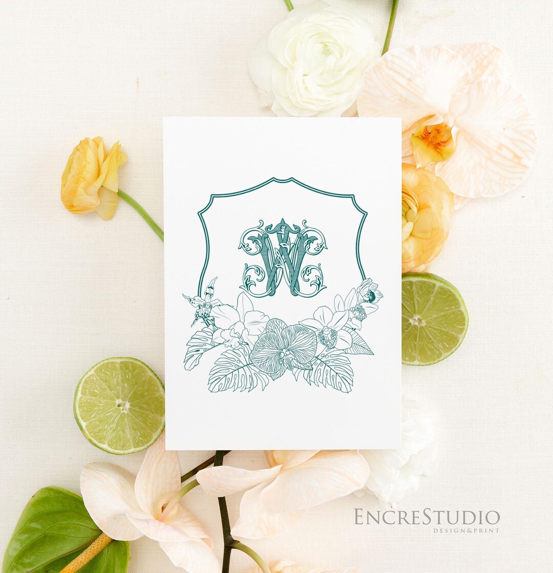 Orchids Wedding Crest Monogram | Editable Digital Logo Design | Instant ...