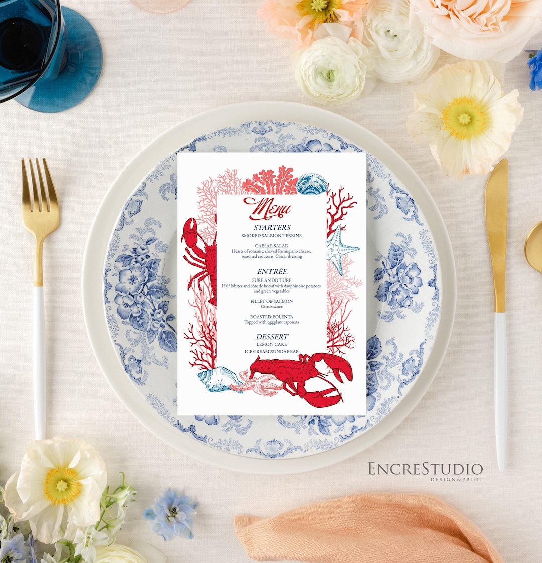 Lobster Menu and Place Cards Editable Templates - Etsy