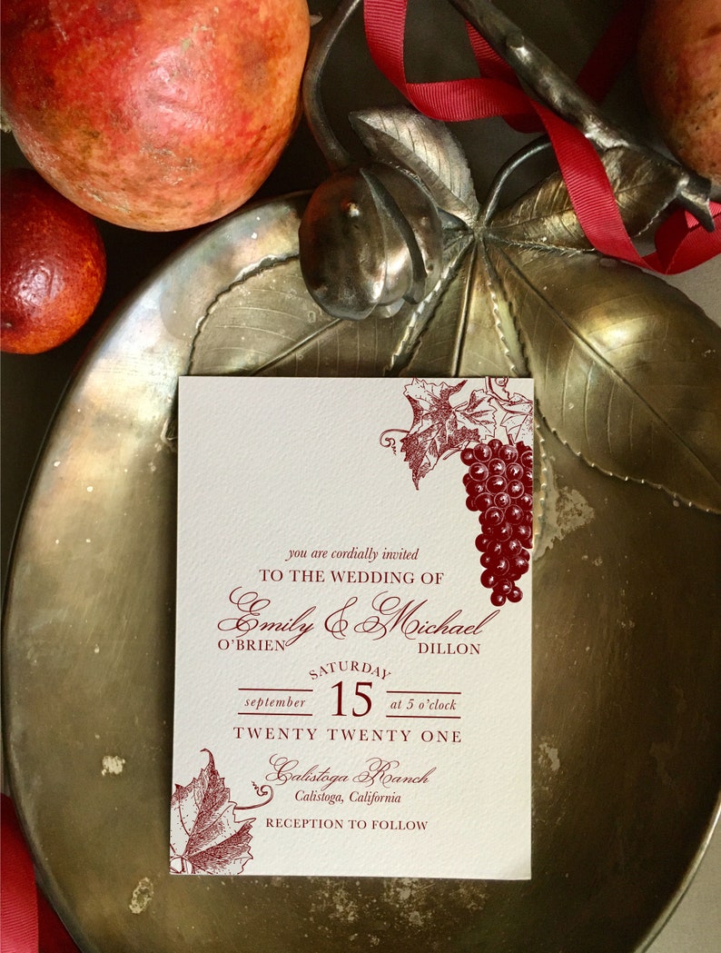 Vineyard Grapes Wedding Invitation Set Editable Template | Etsy