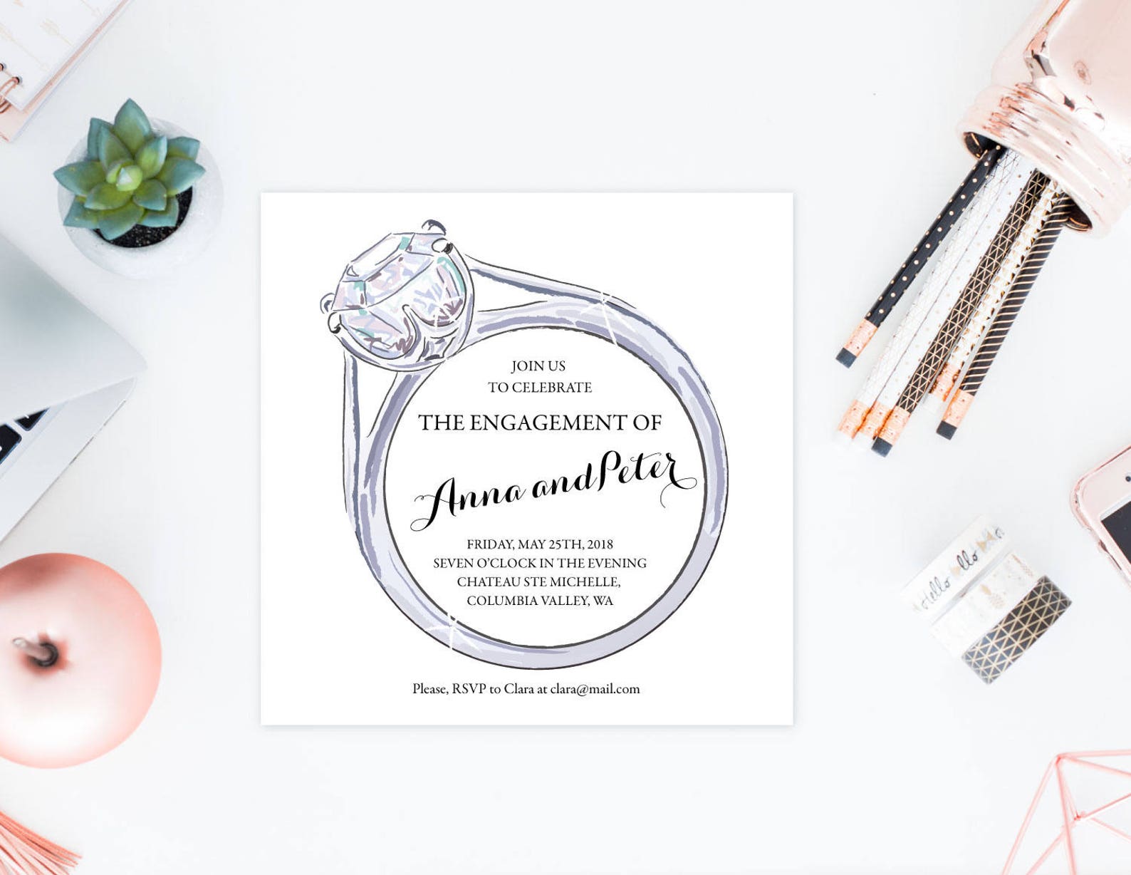 Printable Engagement Party Invitation Diamond Ring | Etsy