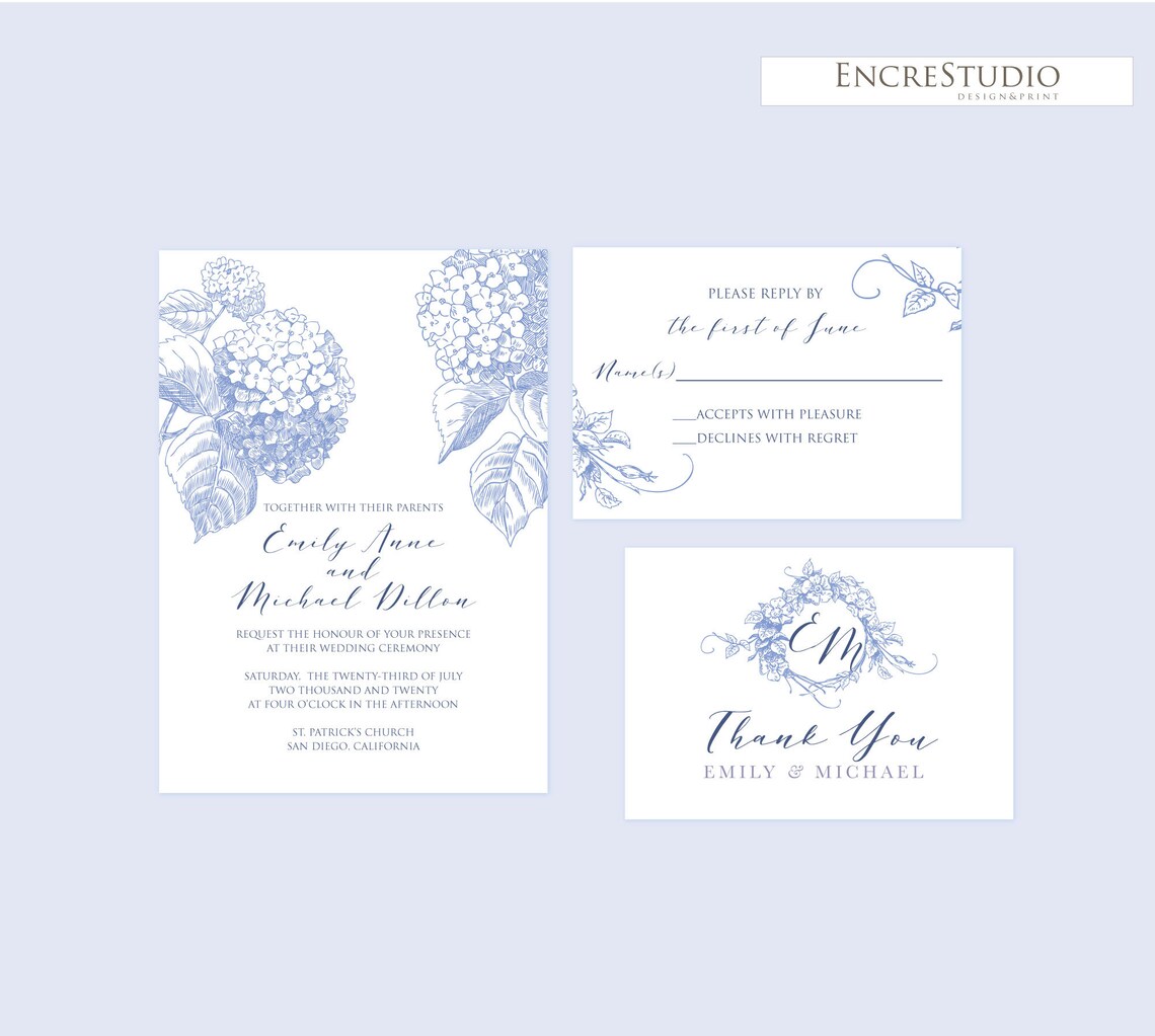 Hydrangea Wedding Invitation Printed Botanical Floral | Etsy