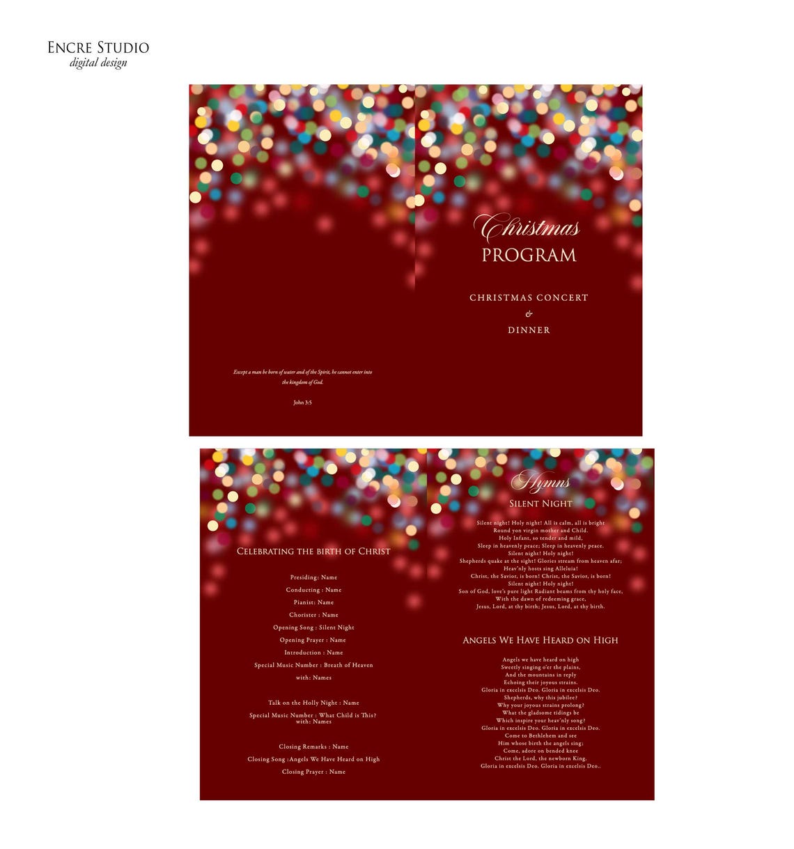 Editable Concert Program Template - Red Christmas Lights Bokeh - Etsy