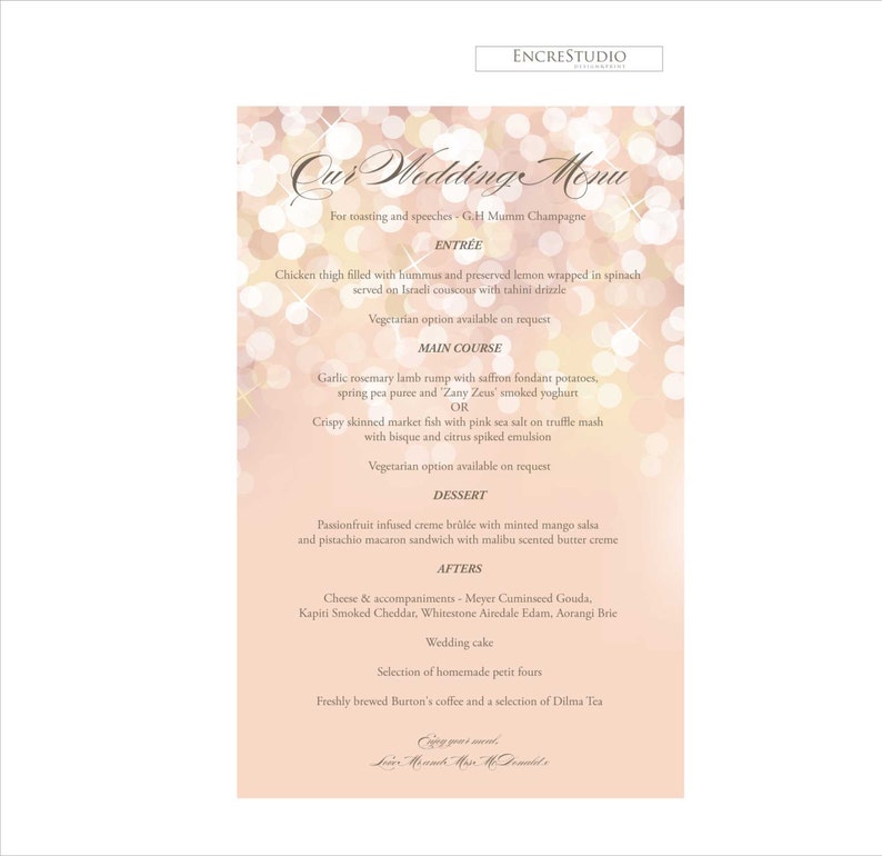 Dinner Menu Elegant Rose Gold and Blush Bokeh Wedding Menu - Etsy