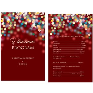 Editable Concert Program Template - Red Christmas Lights Bokeh - Etsy