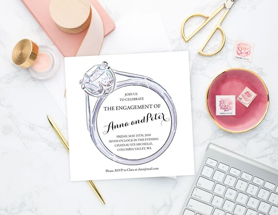 Printable Engagement Party Invitation Diamond Ring | Etsy