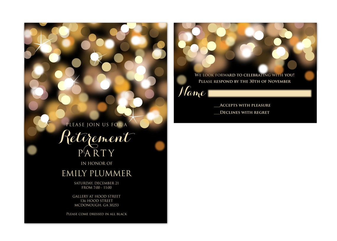 Editable Retirement Party Invitation - Gold and Black Starry Night ...