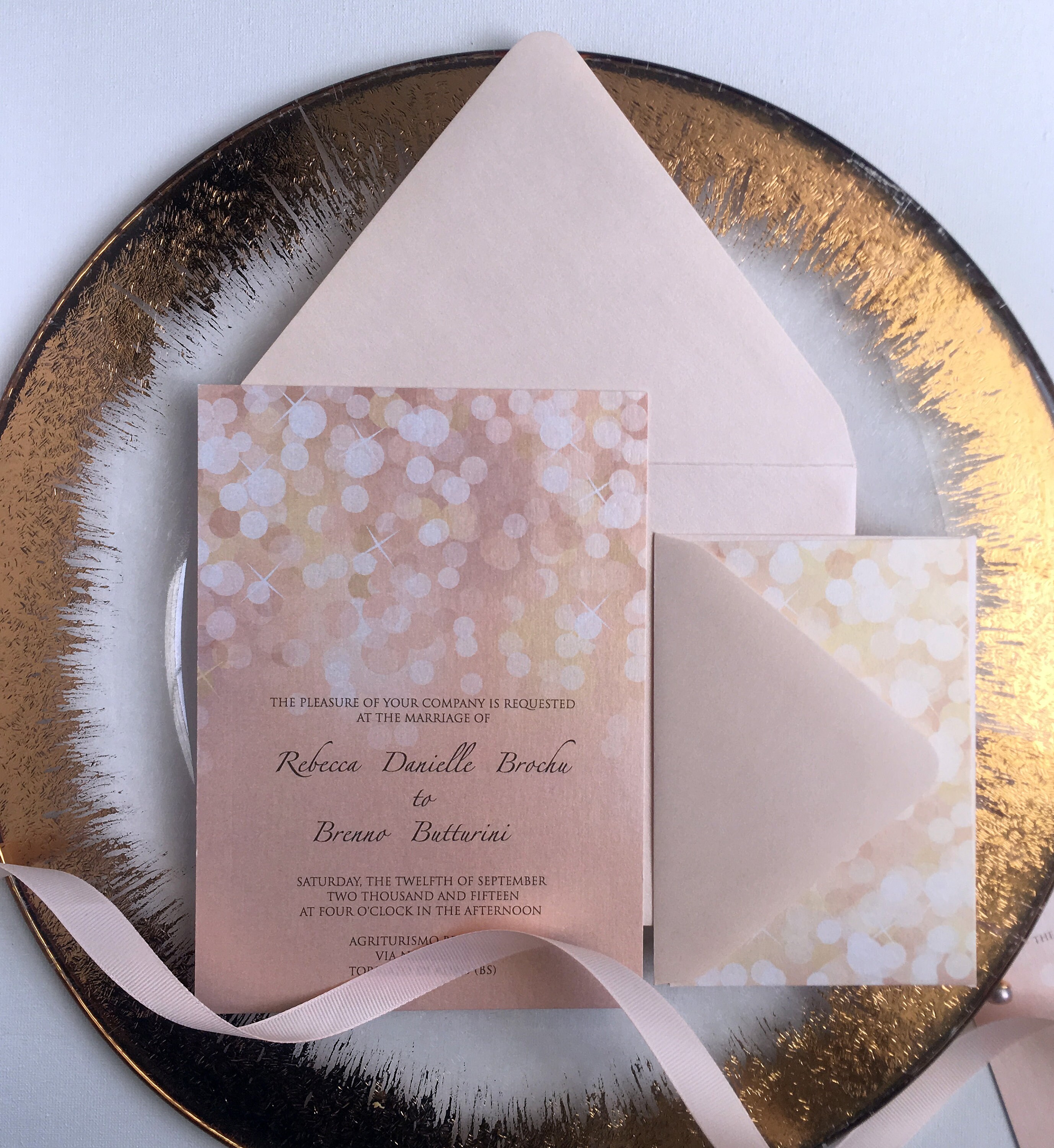Gold and Blush Bokeh Wedding Invitation Rose Gold Wedding | Etsy