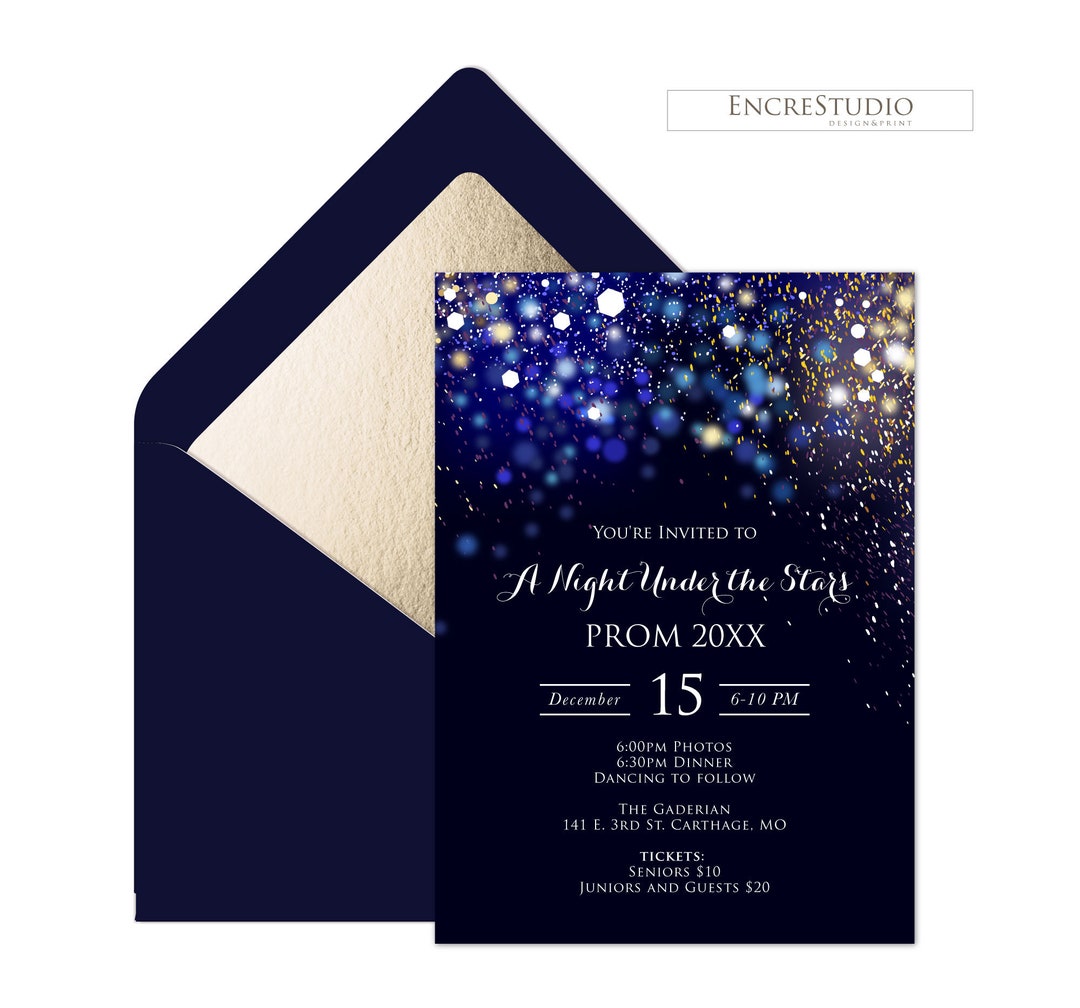 Editable Gold and Blue Starry Night Prom Invitation Ticket - Etsy
