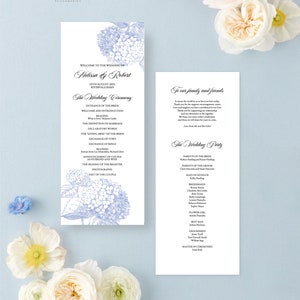 Editable Wedding Program Template - Blue Hydrangea Order of Service ...