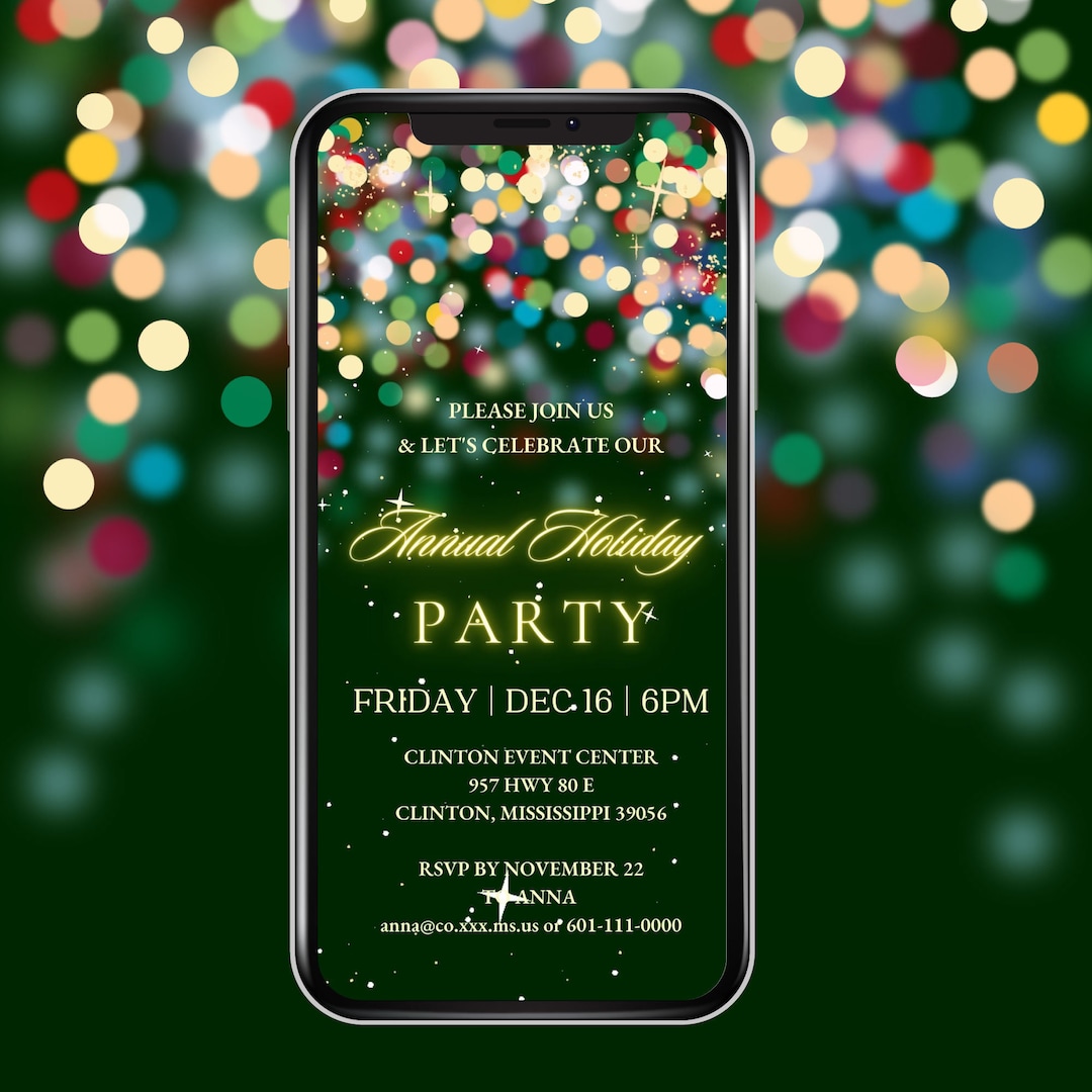 Animated Annual Holiday Party Invitation Canva Template - Video Christmas Lights Mobile ...