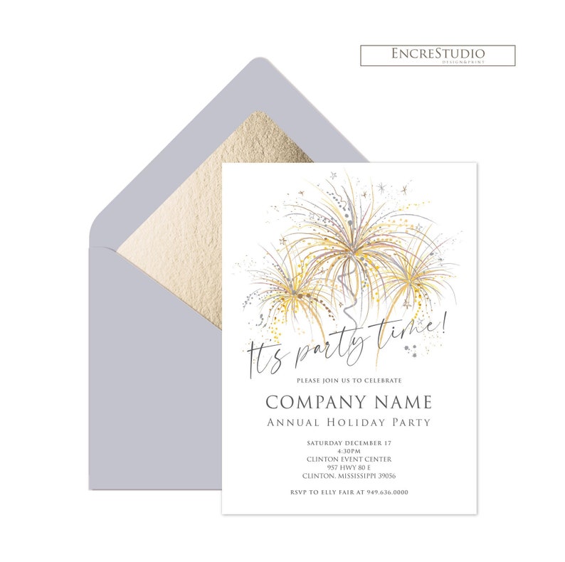 Year End Celebration Company Party Invitation With Fireworks (instant ...