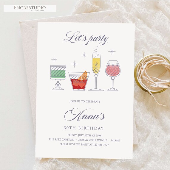 Adult Birthday Party Editable Invitation Cocktail Party - Etsy