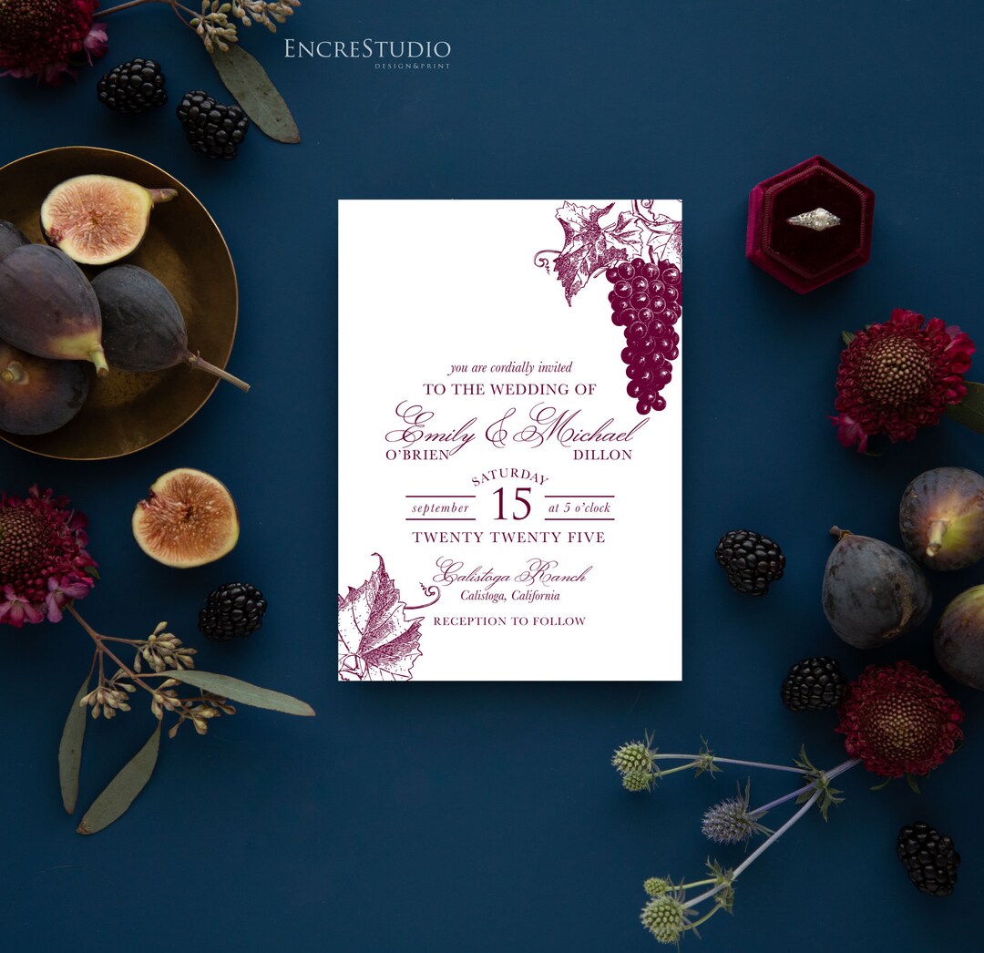Vineyard Grapes Wedding Invitation Printed Botanical Wedding - Etsy