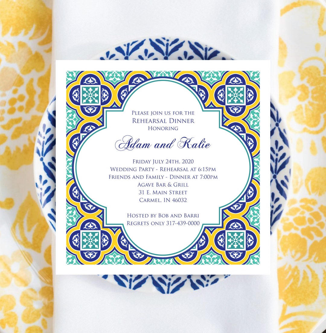 Editable Spanish Tiles Rehearsal Dinner Invitation, Mexican Tiles Menu ...