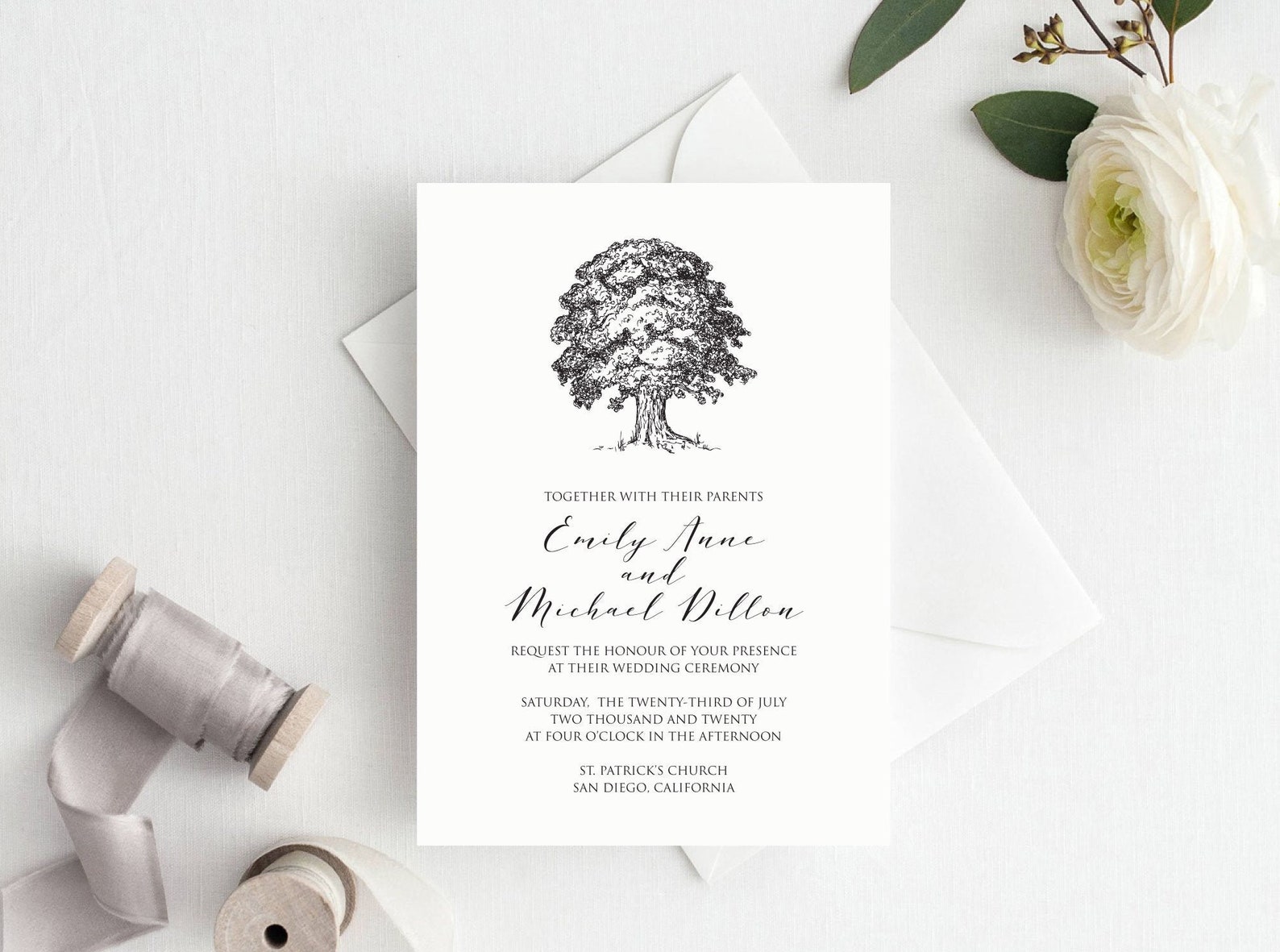 Rustic Wedding Invitation Editable Template Oak Tree - Etsy