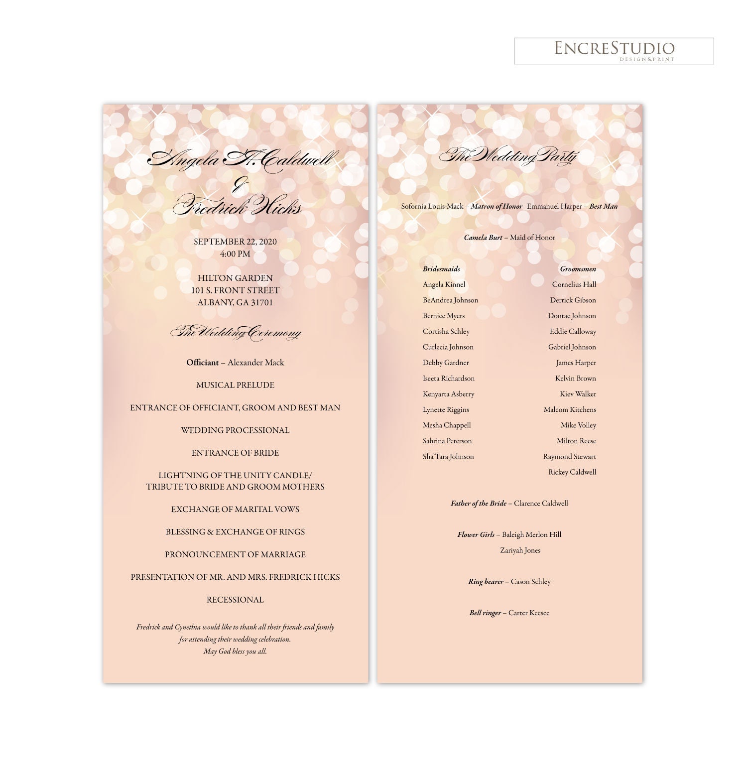 Rose Gold Wedding Program Gold and Blush Bokeh Wedding | Etsy