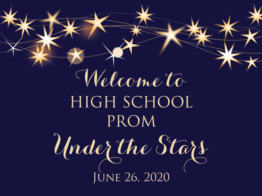 Under the Stars School Prom Welcome Sign and Poster in Navy Blue and ...