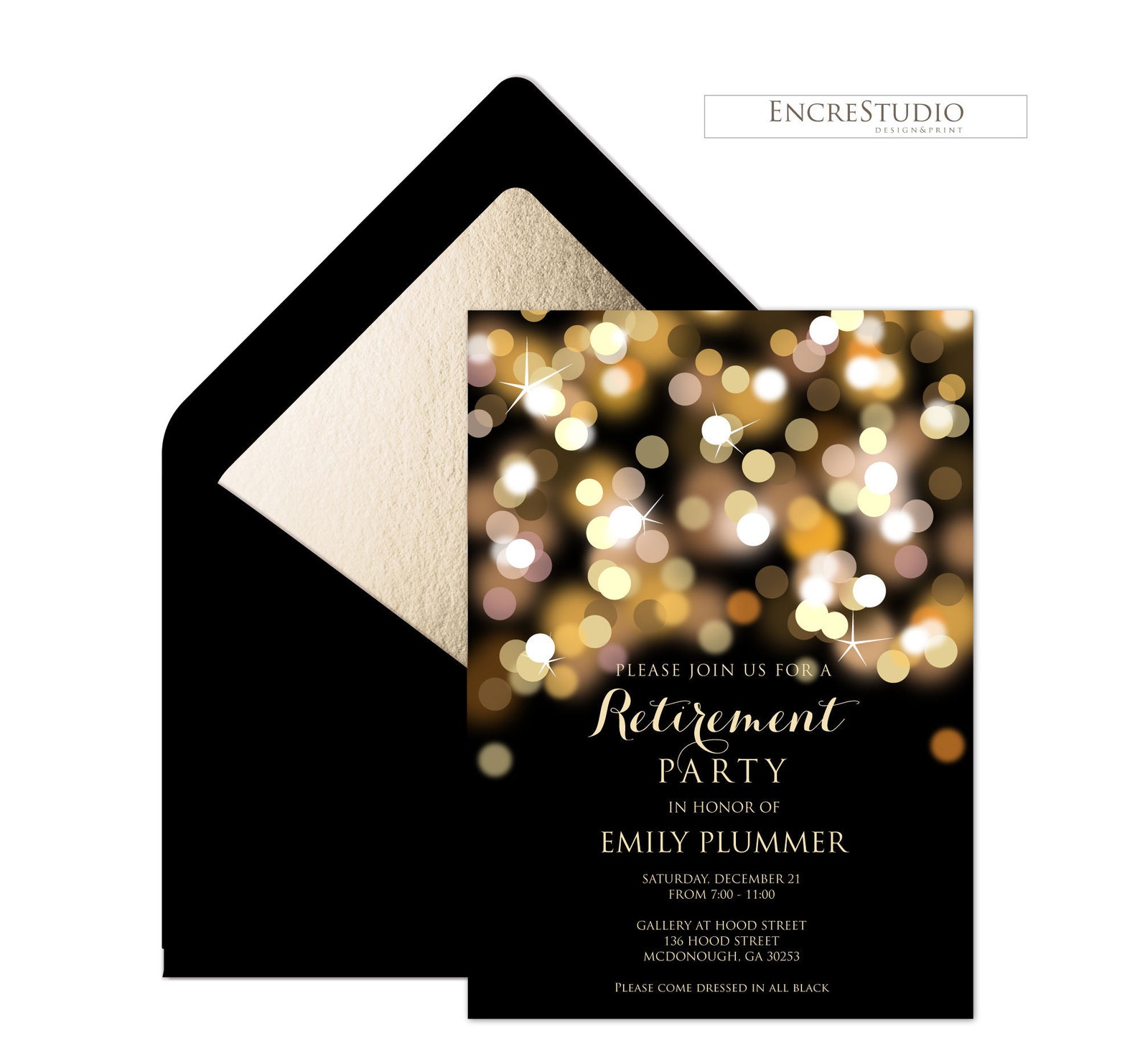 Editable Retirement Party Invitation - Gold and Black Starry Night ...