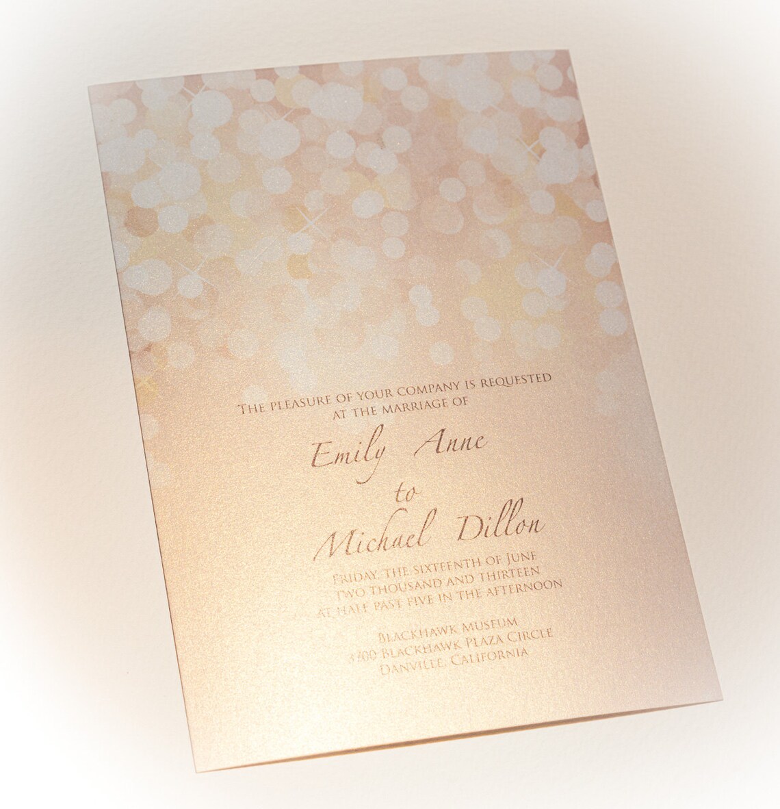 Gold and Blush Bokeh Wedding Invitation Printed on Metallic - Etsy