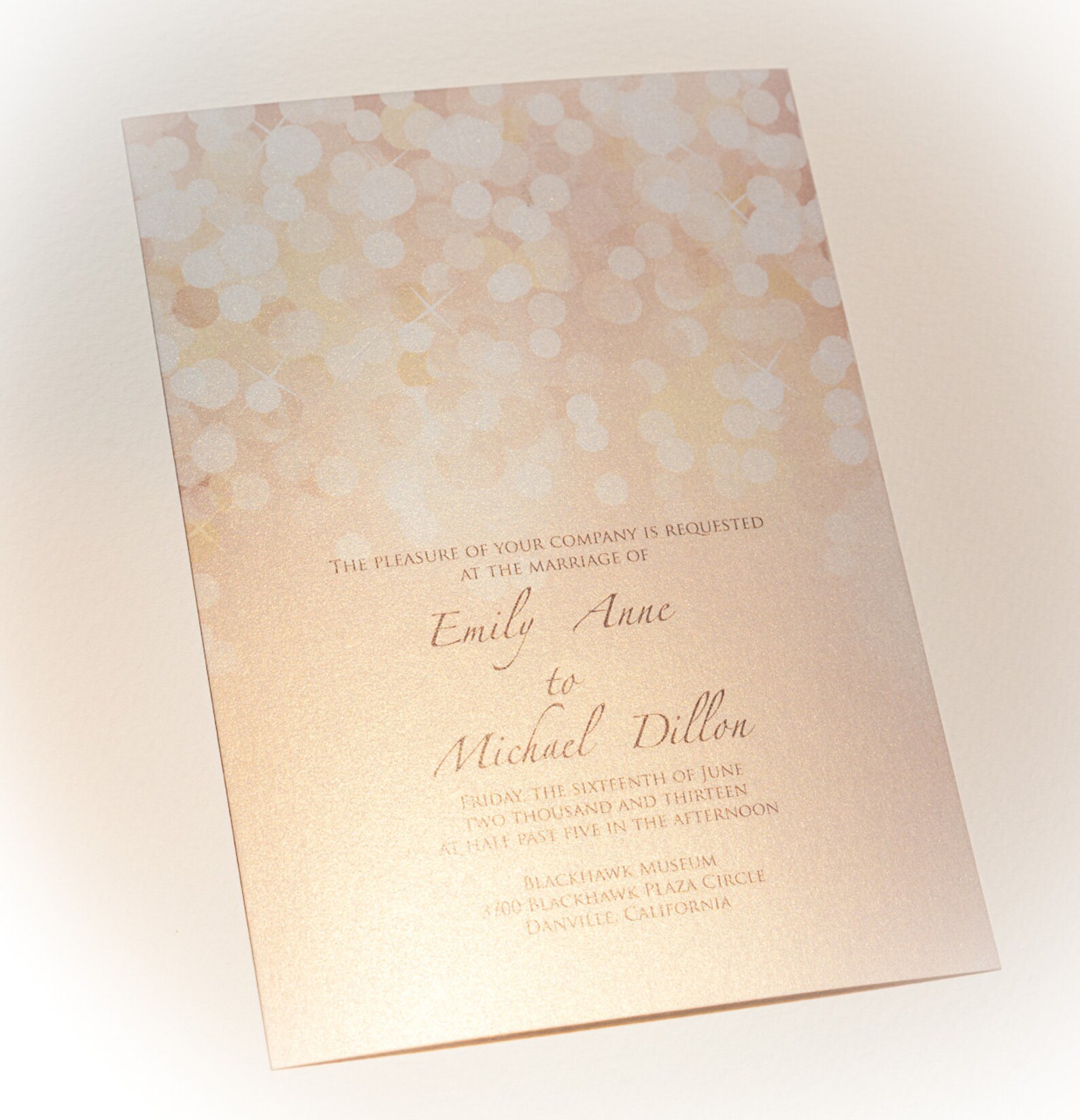 Gold and Blush Bokeh Wedding Invitation Printed on Metallic - Etsy
