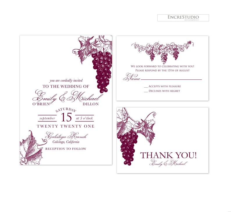 Vineyard Grapes Wedding Invitation Set Editable Template | Etsy