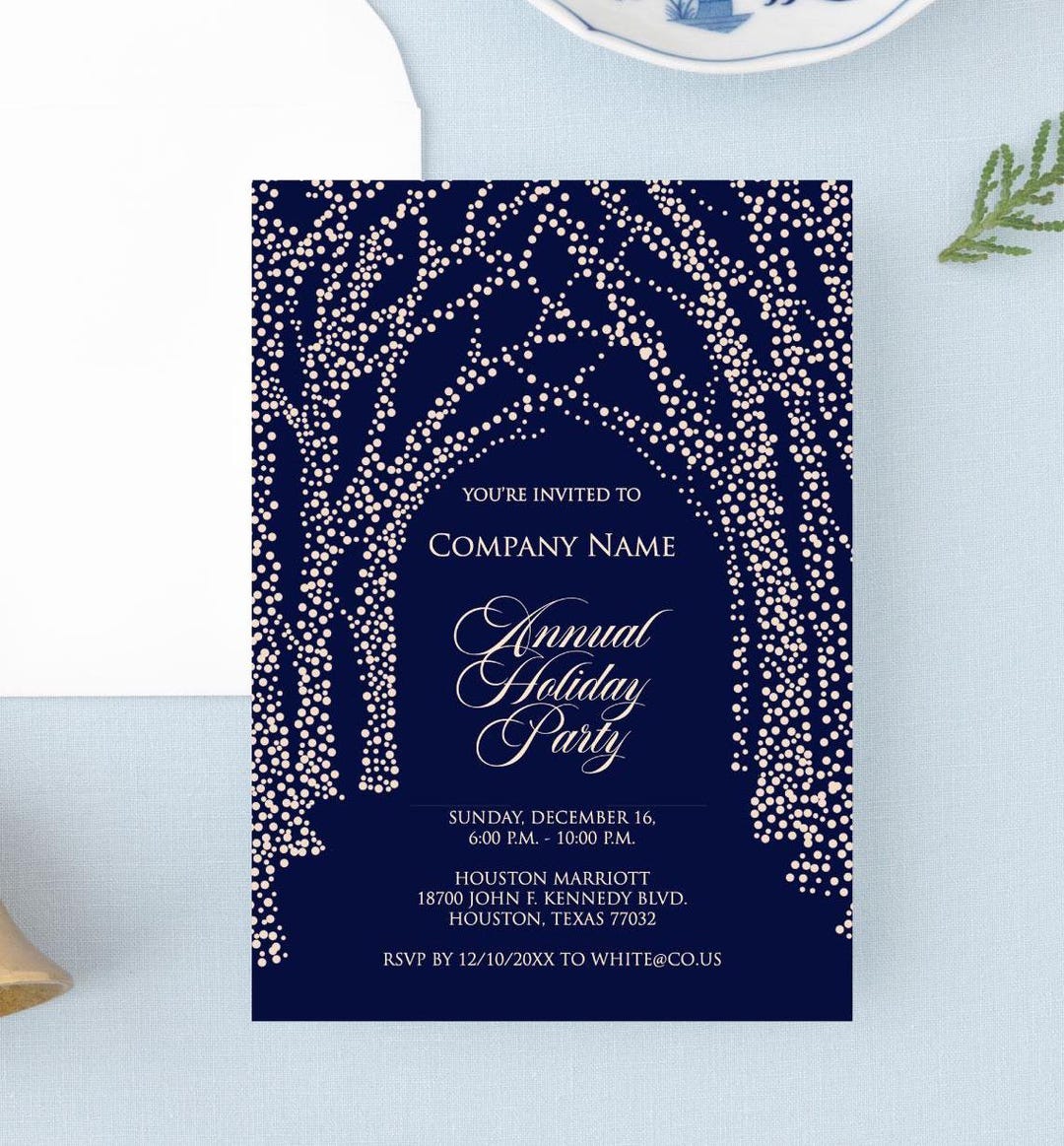 Annual Holiday Party Invitation | Christmas String Lights Corporate Invitation Editable Template ...