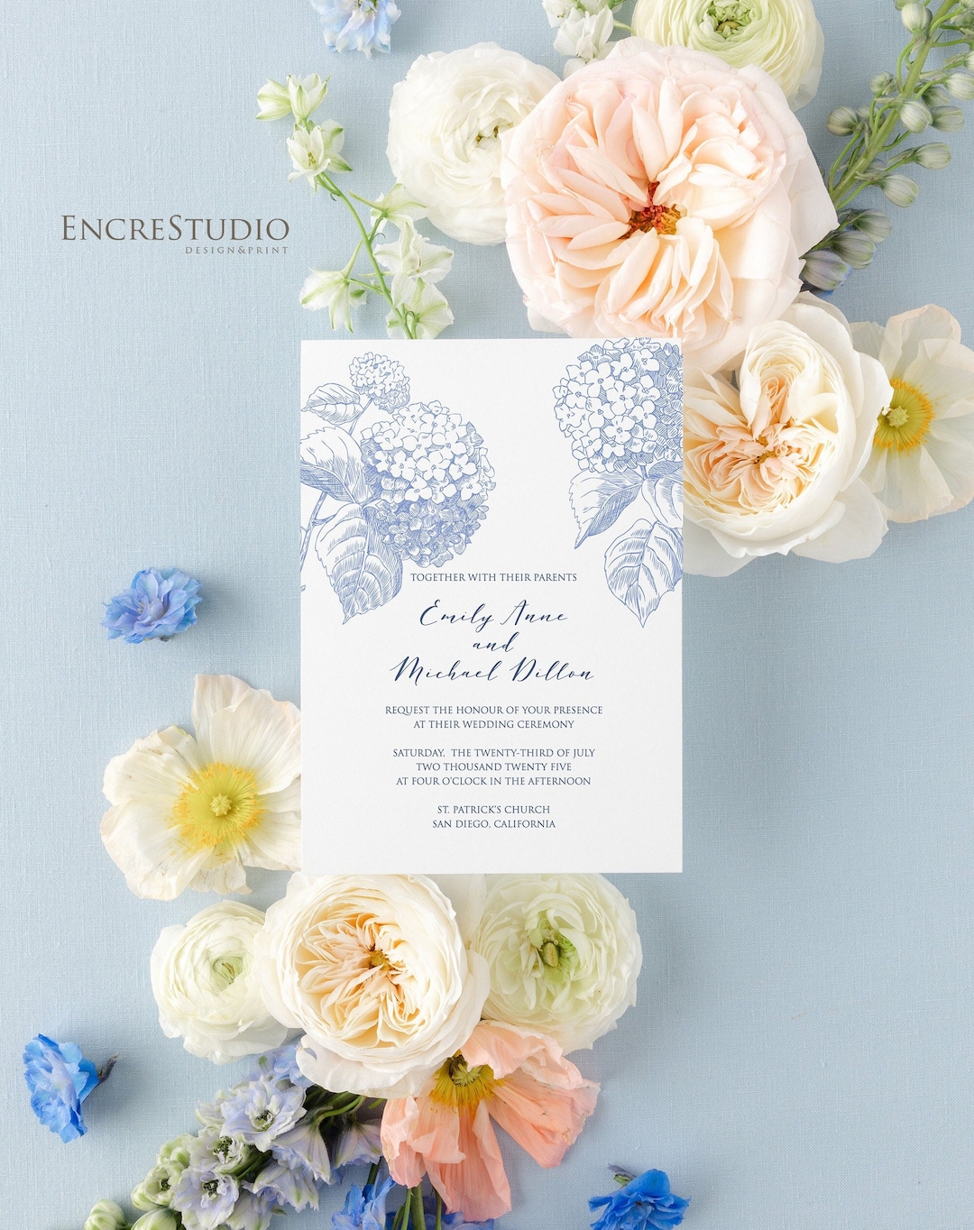 Hydrangea Wedding Invitation - Printed Botanical Floral Wedding ...