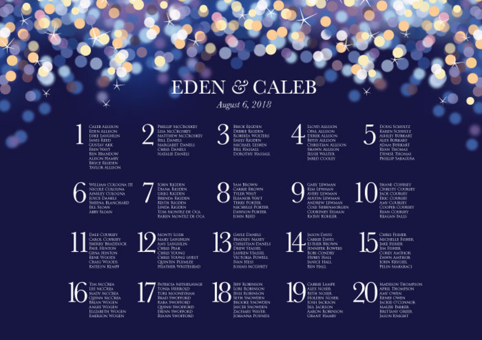 Editable Seating Chart Under the Stars Guest Seating Plan | Etsy