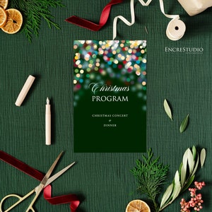 Editable Concert and Dinner Program Template - Christmas Lights Bokeh ...