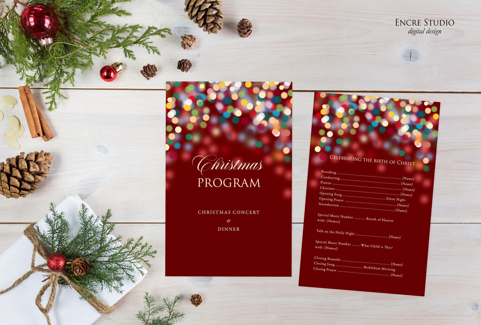 Editable Concert Program Template - Red Christmas Lights Bokeh - Etsy