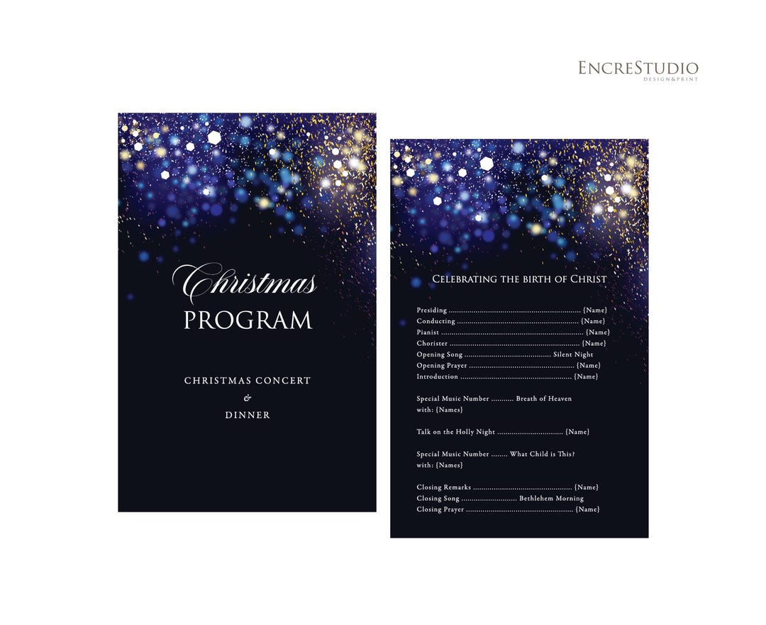 Editable Christmas Concert Program Template: Blue & Gold Stars (digital ...