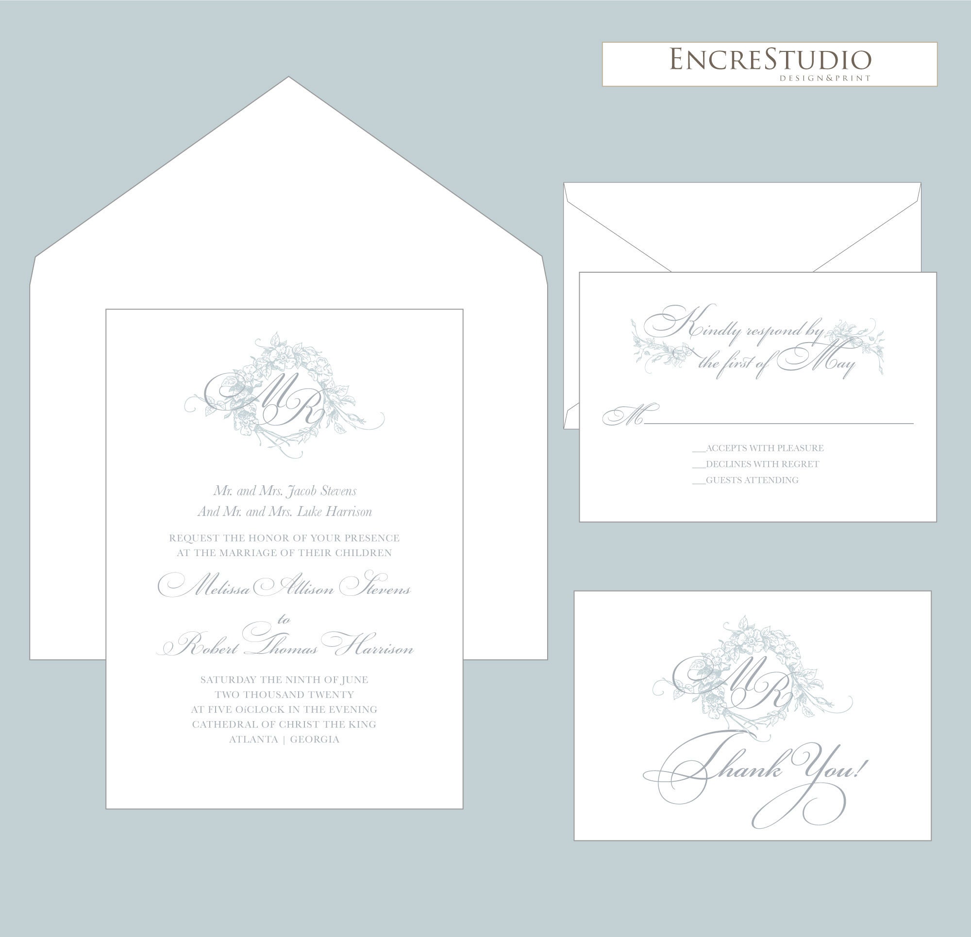 Monogram Wedding Invitation Printed Botanical Floral Wedding | Etsy