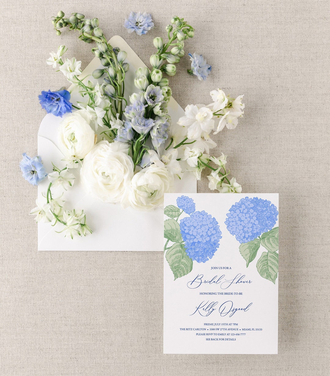 Blue Hydrangea Bridal Shower Invitation Editable Template - Etsy
