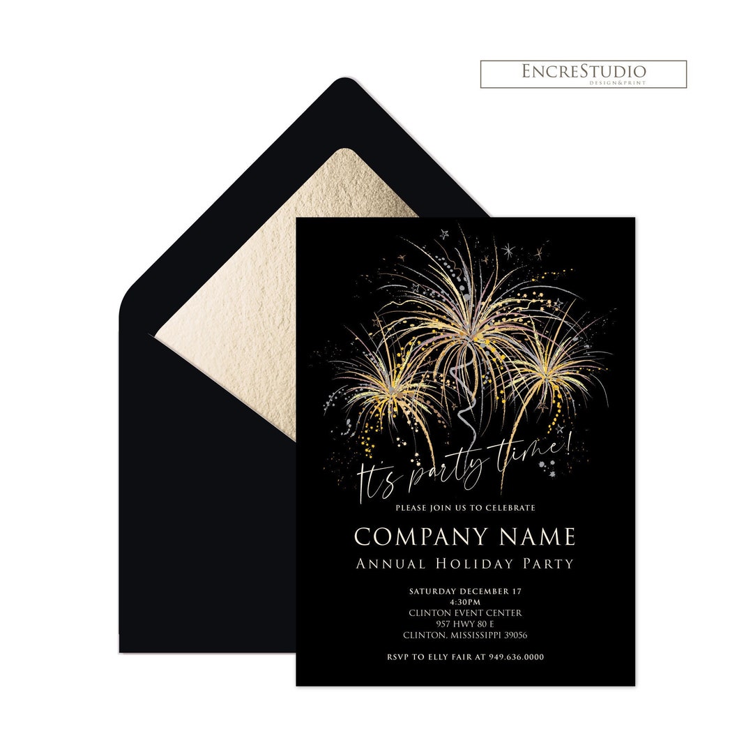 Editable Annual Company Party Invitation With Fireworks, Year End ...