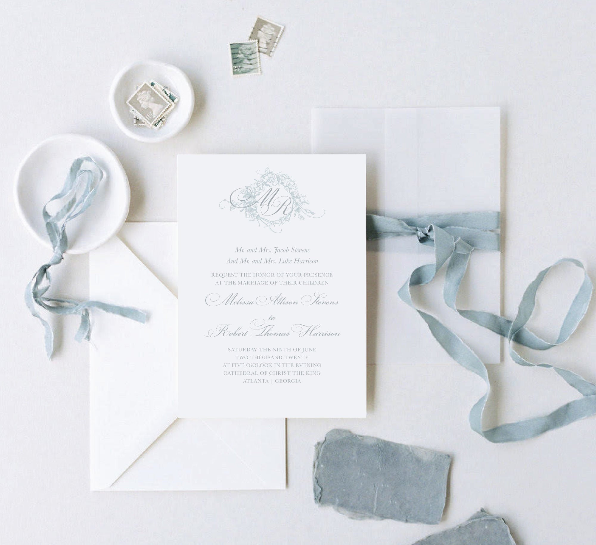 Monogram Wedding Invitation Printed Botanical Floral Wedding | Etsy