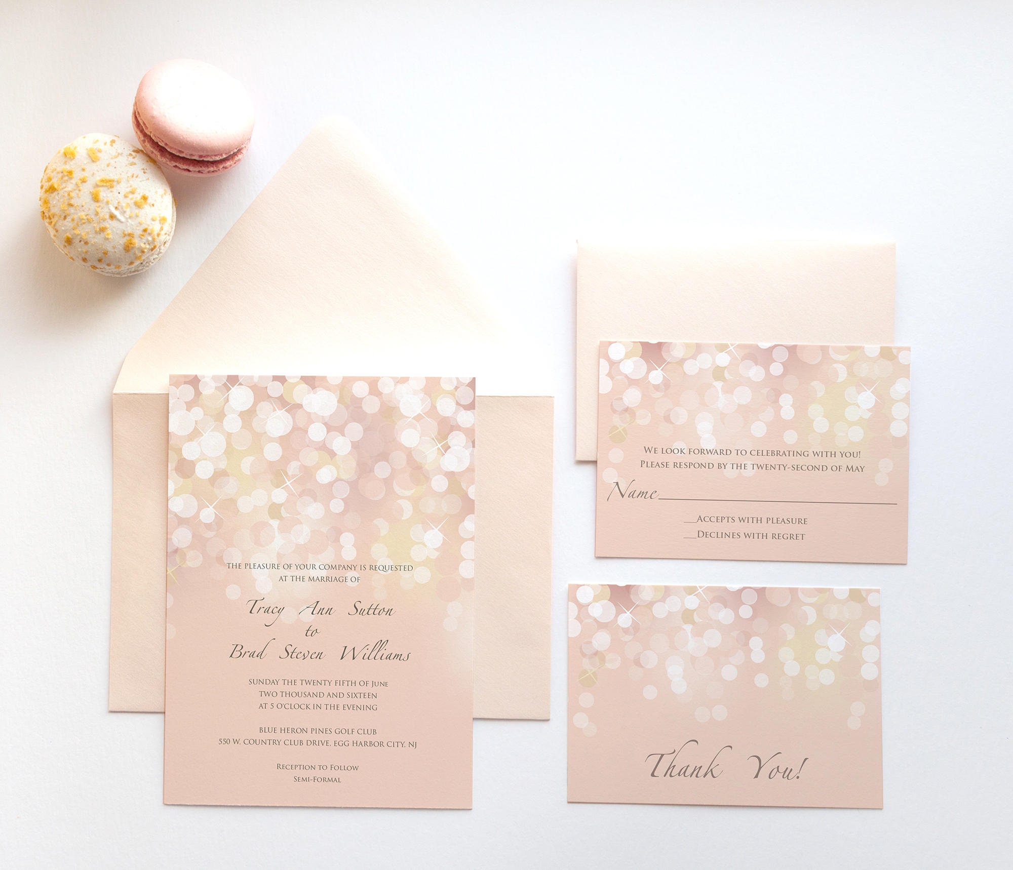 Gold and Blush Bokeh Wedding Invitation Rose Gold Wedding | Etsy