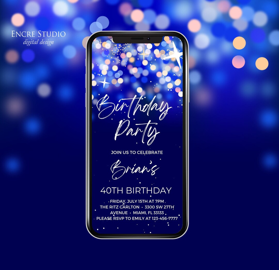 Animated Birthday Invitation Canva Template - Video Gold and Blue Bokeh ...