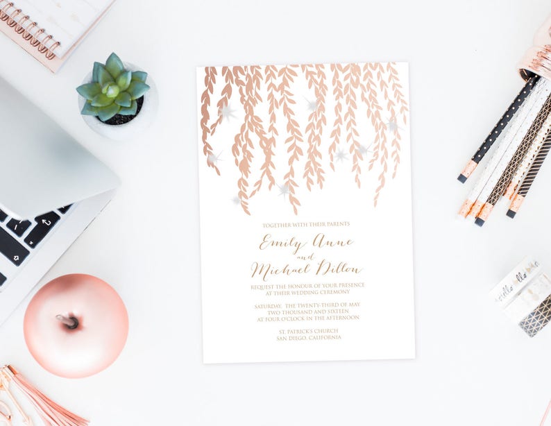 Printable Wedding Invitation Rose Gold Foliage Wedding | Etsy