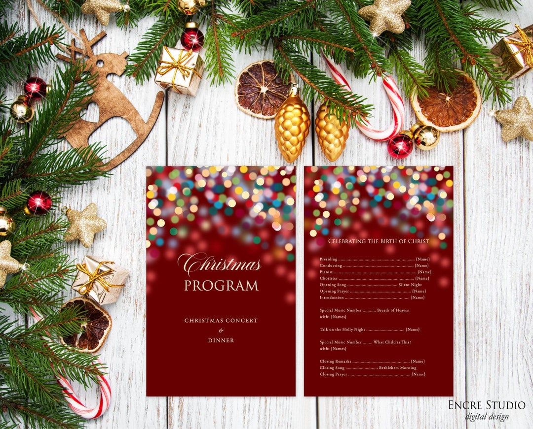 Editable Concert Program Template - Red Christmas Lights Bokeh - Etsy