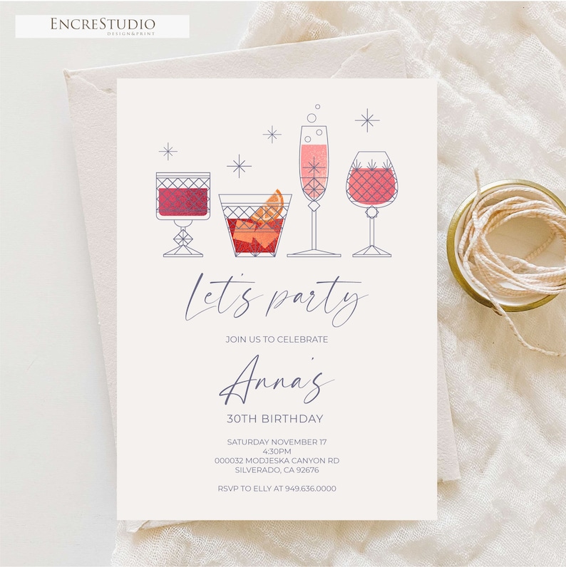 Adult Birthday Party Editable Invitation Cocktail Party - Etsy