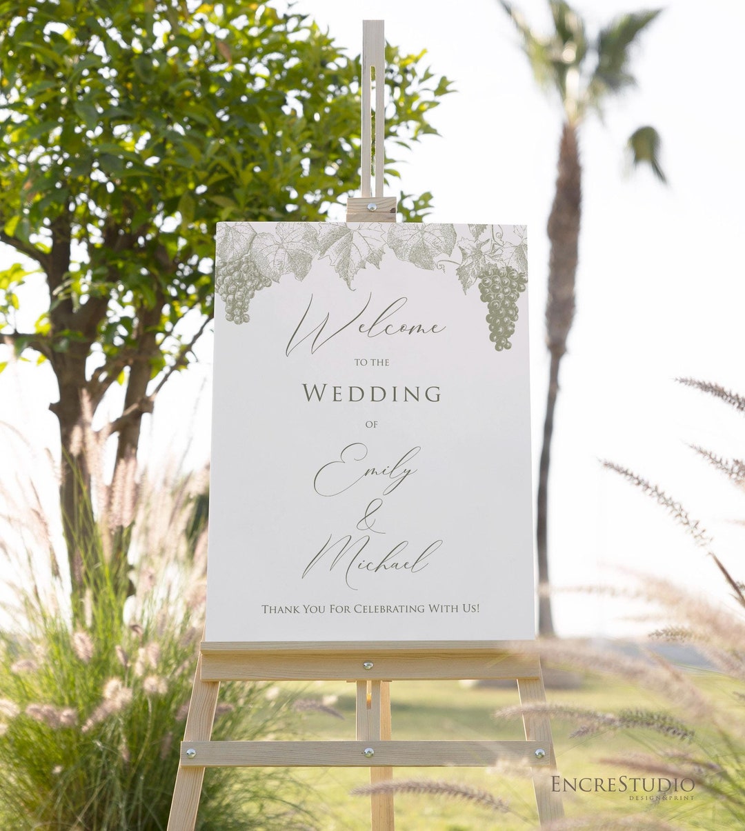 Winery Wedding Seating Chart & Welcome Sign: Sage Green Grapes ...