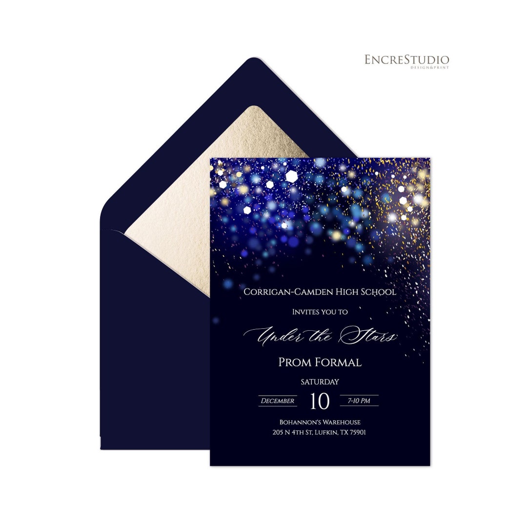 Editable Gold and Blue Starry Night Prom Invitation, Ticket, Poster and ...