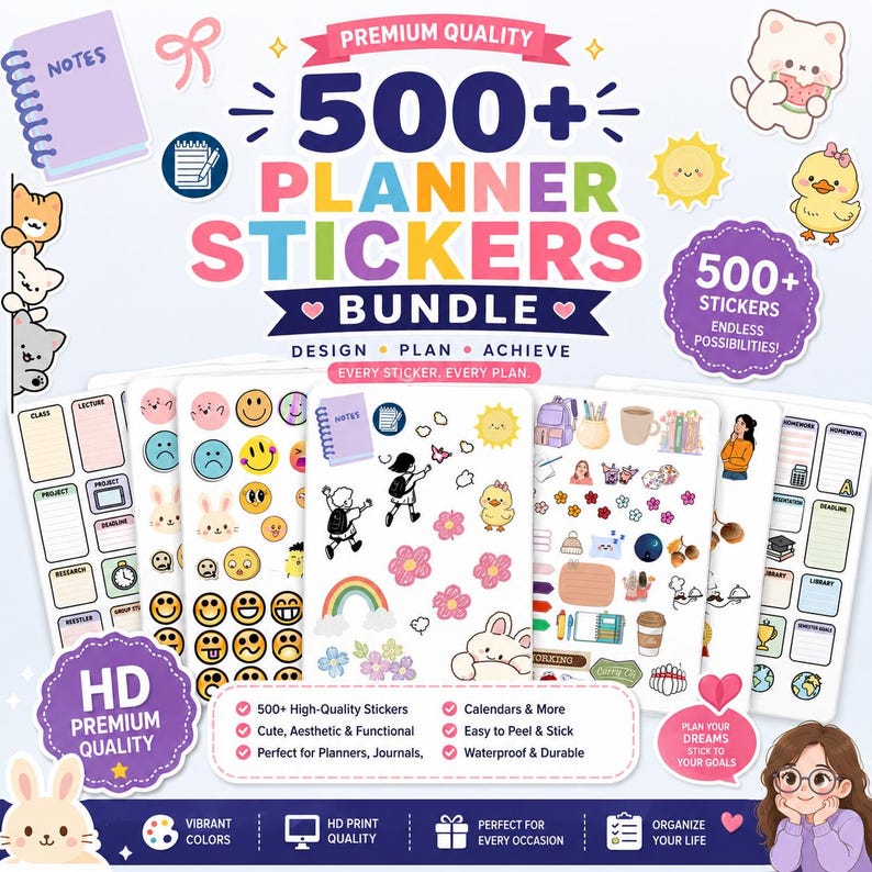 500+ Digital Planner Stickers Bundle-printable Planner Stickers PNG/PDF ...