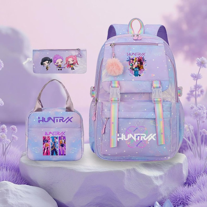 Kpop Demon Hunters Fan Gift Backpack Set, 17 Inch Ergonomic School Bag ...