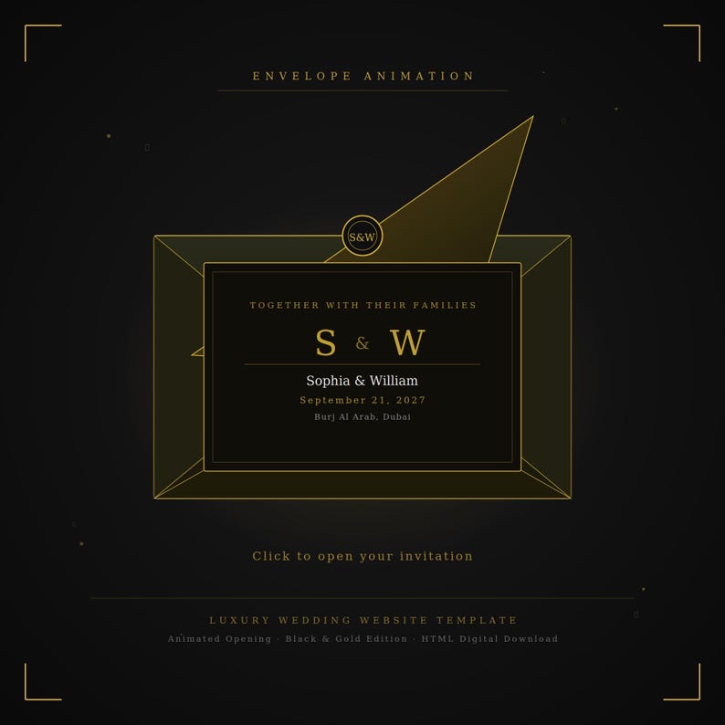 Wedding Website Template HTML | Luxury Black Gold Invitation | Animated ...