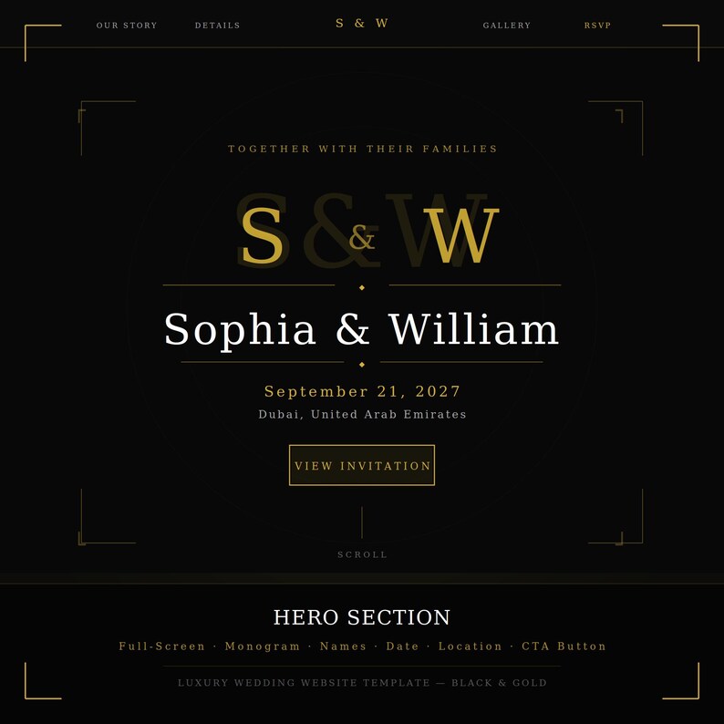 Wedding Website Template HTML | Luxury Black Gold Invitation | Animated ...