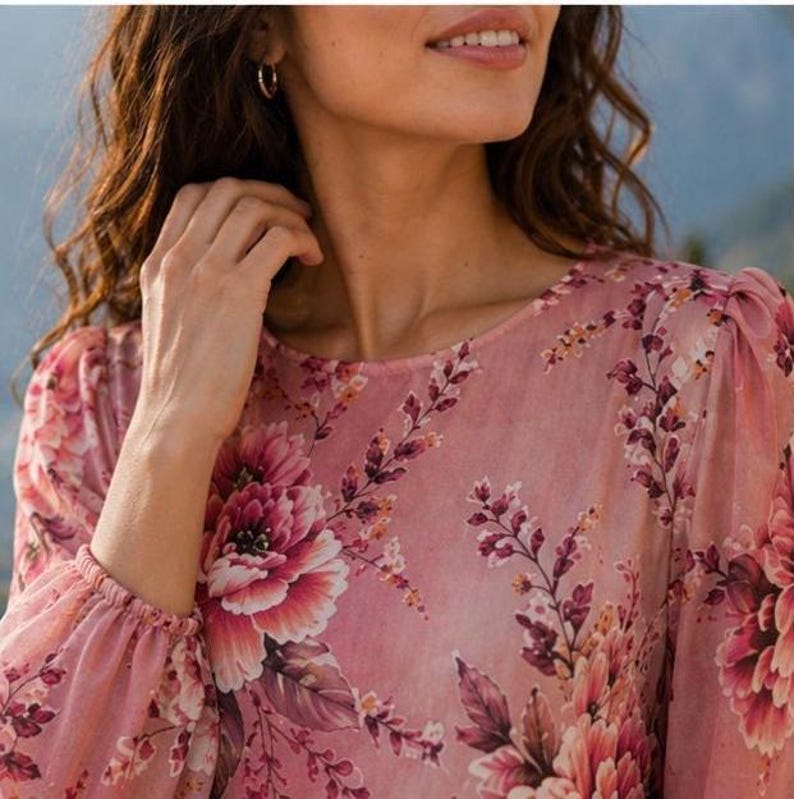 Floral Mini Dress Sewing Pattern, Boho Swing Dress, Long Sleeve PDF ...